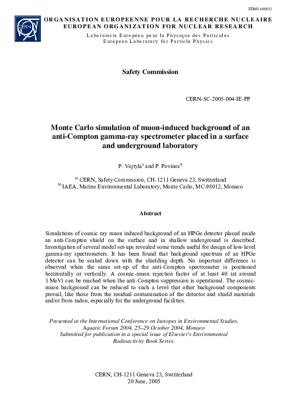 Pdf Monte Carlo Simulation Of The Muon Induced Background Of An Anti Compton Gamma Ray