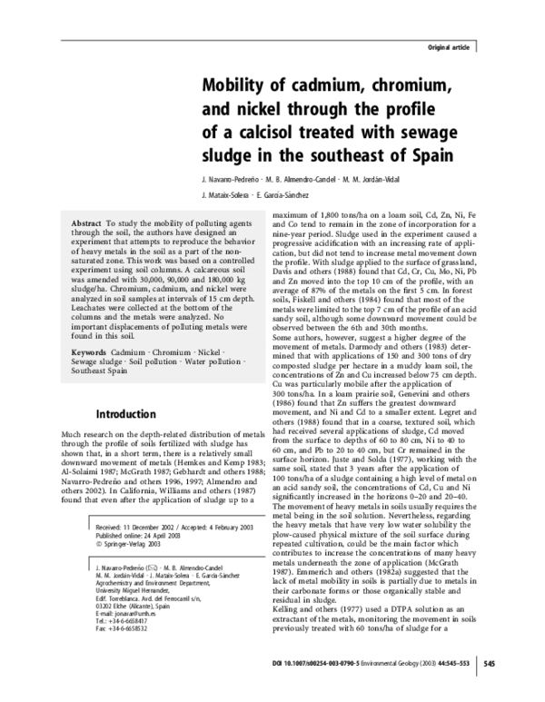 (PDF) Mobility of cadmium, chromium, and nickel through the profile of ...