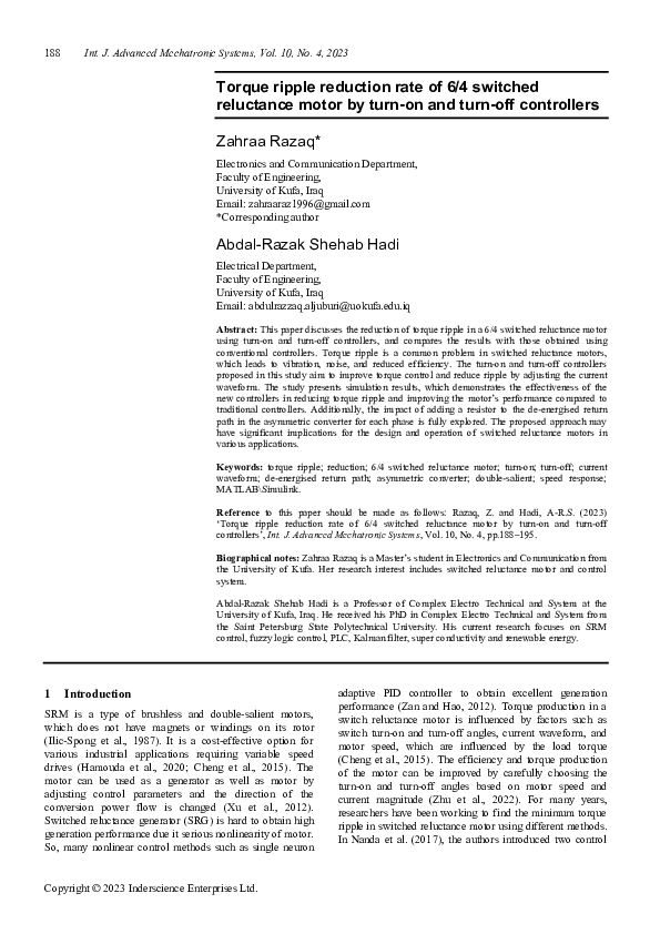 (PDF) Torque ripple reduction rate of 6/4 switched reluctance motor by ...