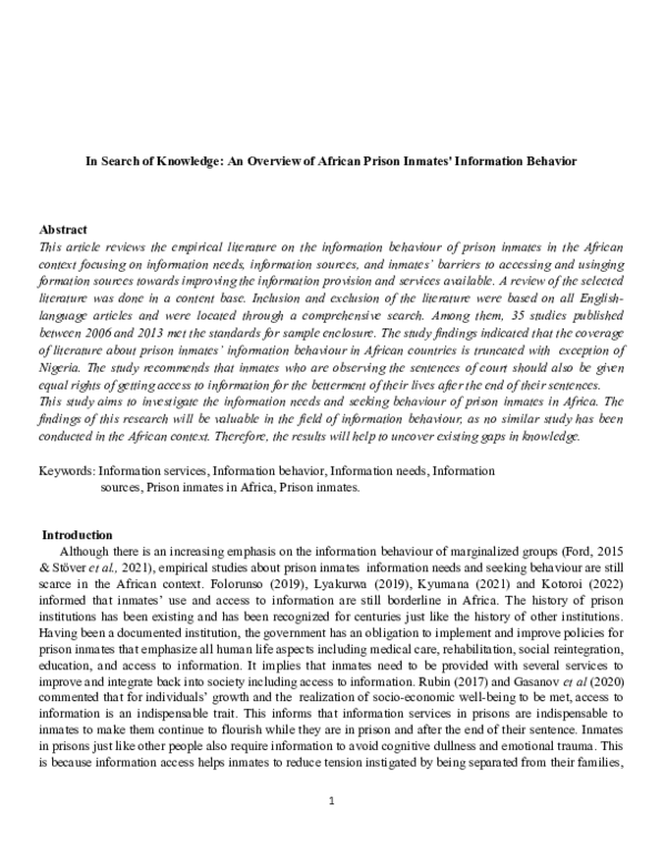 (DOC) In Search of Knowledge: An Overview of African Prison Inmates ...