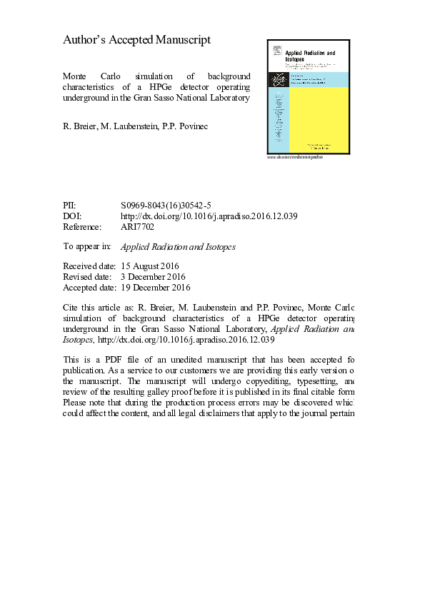 (PDF) Monte Carlo simulation of background characteristics of a HPGe detector operating ...
