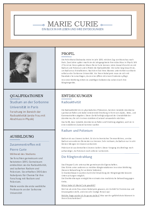 (DOC) Marie Curie - Leben und Schaffen