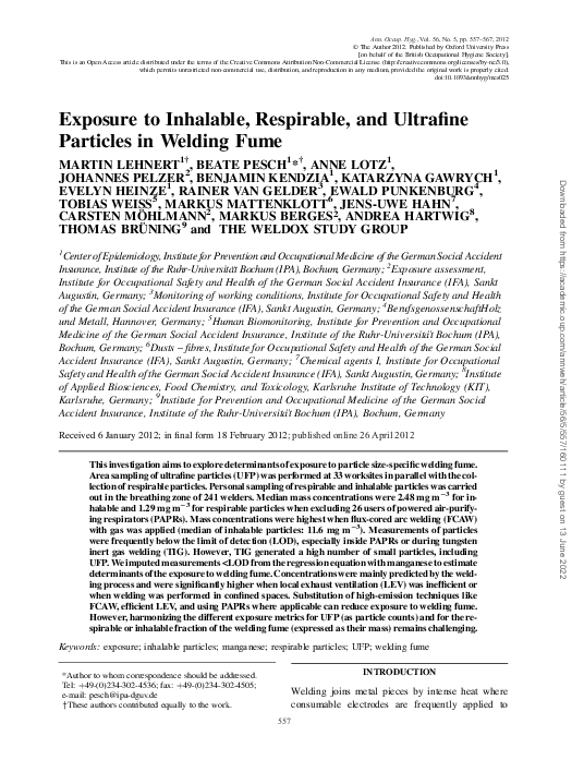 (PDF) Exposure to Inhalable, Respirable, and Ultrafine Particles in ...