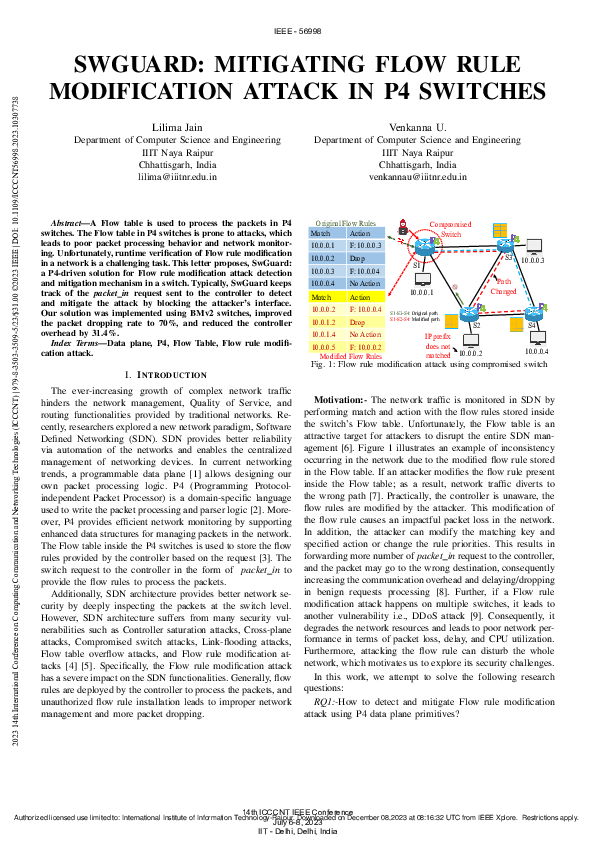 (PDF) SWGUARD: MITIGATING FLOW RULE MODIFICATION ATTACK IN P4 SWITCHES
