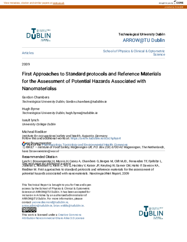 (PDF) First approaches to standard protocols and reference materials for the assessment of ...