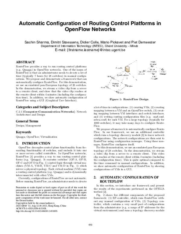 (PDF) Automatic configuration of routing control platforms in OpenFlow networks