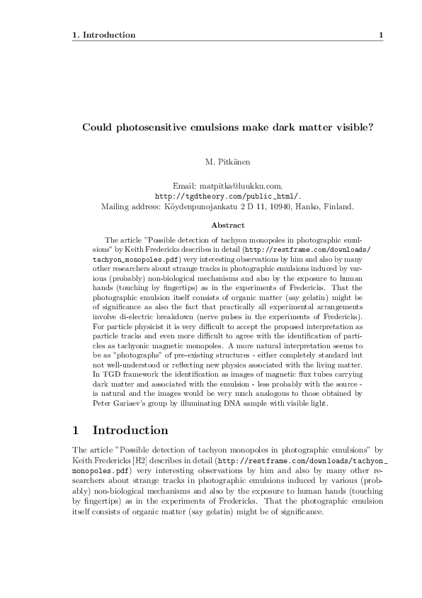 (PDF) Could Photosensitive Emulsions Make Dark Matter Visible? | Matti ...
