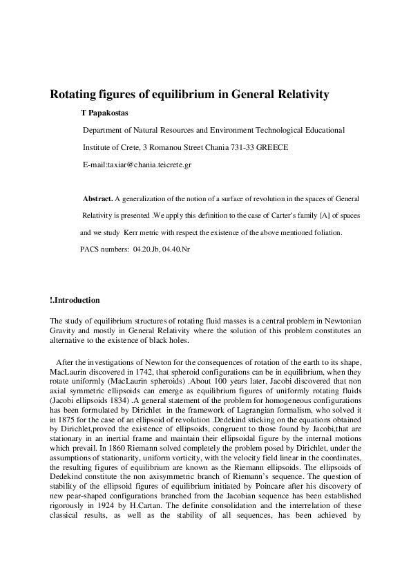 (PDF) Rotating figures of equilibrium in General Relativity