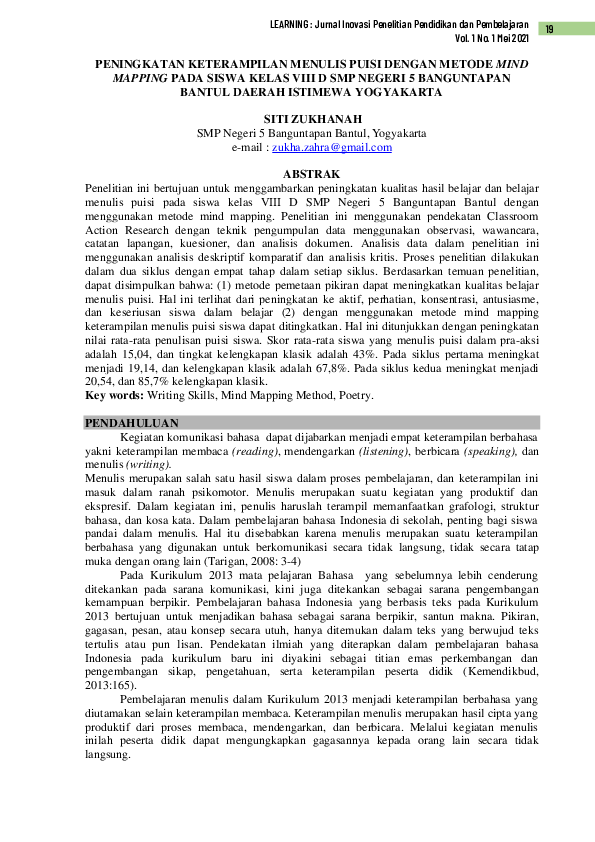 (PDF) Peningkatan Keterampilan Menulis Puisi Dengan Metode Mind Mapping Pada Siswa Kelas VIII D ...