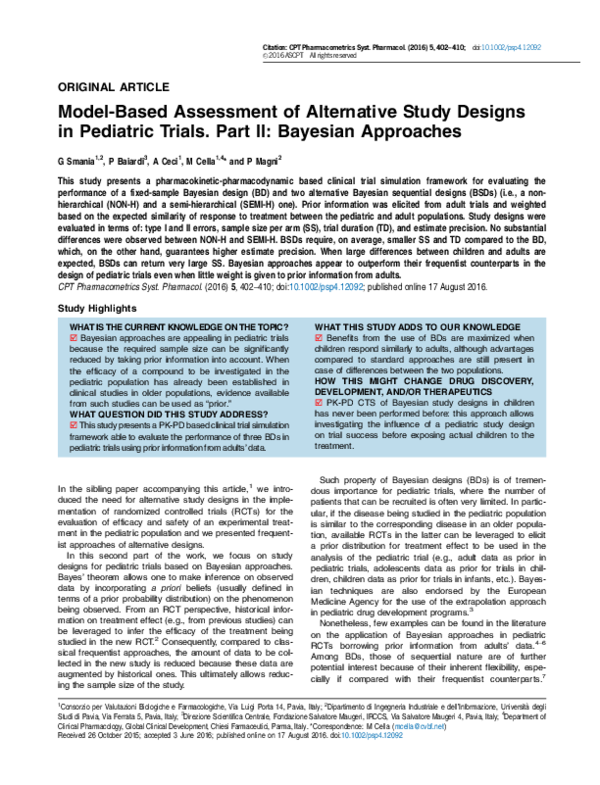 (PDF) Model‐Based Assessment of Alternative Study Designs in Pediatric ...