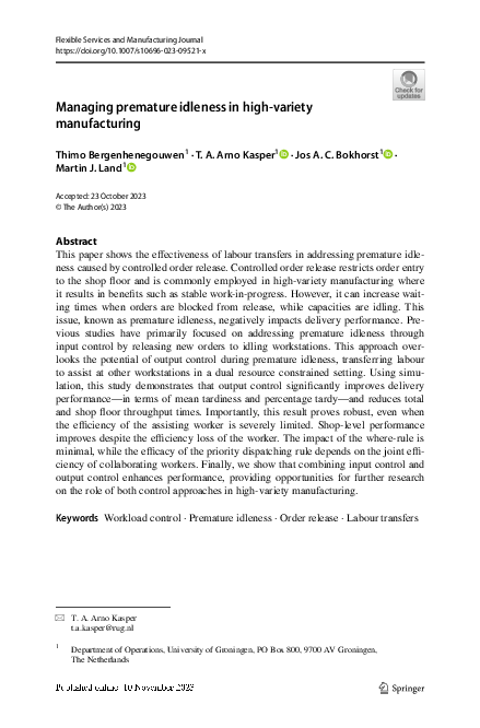 (PDF) Managing premature idleness in high-variety manufacturing