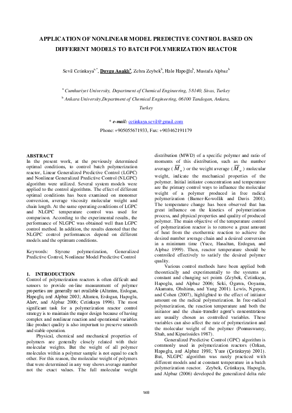 Pdf Application Of Nonlinear Model Predictive Control Based On Different Models To Batch 
