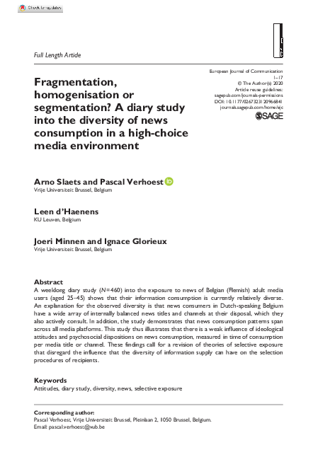 (PDF) Fragmentation, homogenisation or segmentation? A diary study into ...