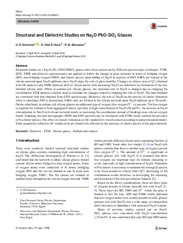 (PDF) Structural and Dielectric Studies on Na2O-PbO-SiO2 Glasses