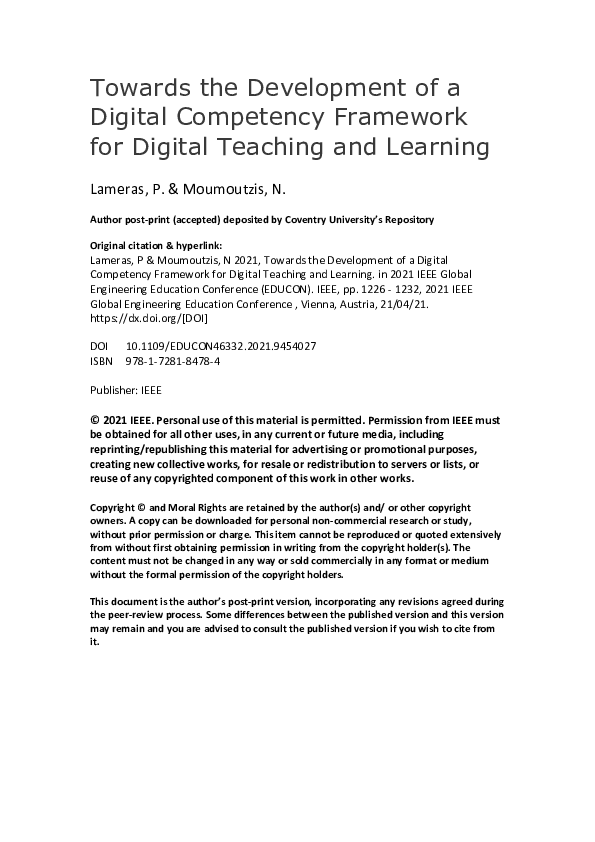 (PDF) Towards the Development of a Digital Competency Framework for ...