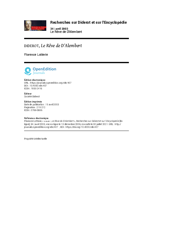 (PDF) Diderot, Le Rêve de D’Alembert