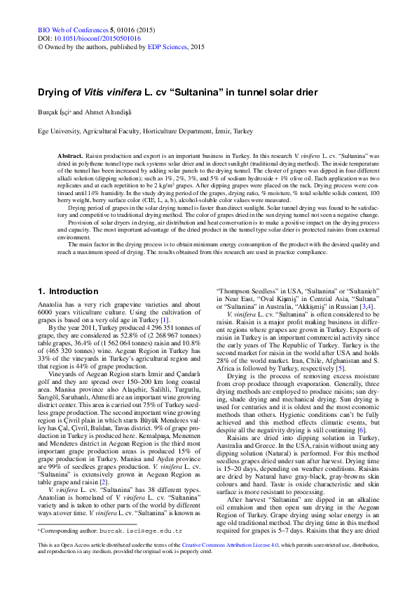 (PDF) Drying of Vitis vinifera L. cv “Sultanina” in tunnel solar drier