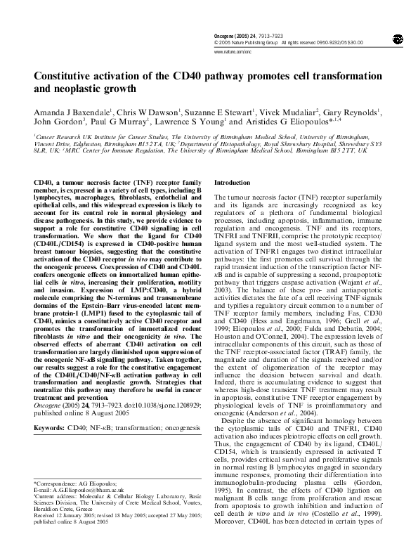 (PDF) Constitutive activation of the CD40 pathway promotes cell ...