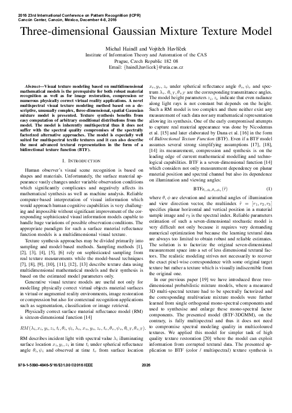 (PDF) Three-dimensional Gaussian mixture texture model