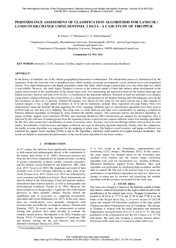 (PDF) Performance Assessment of Classification Algorithms for Landuse / Landcover Change Using ...