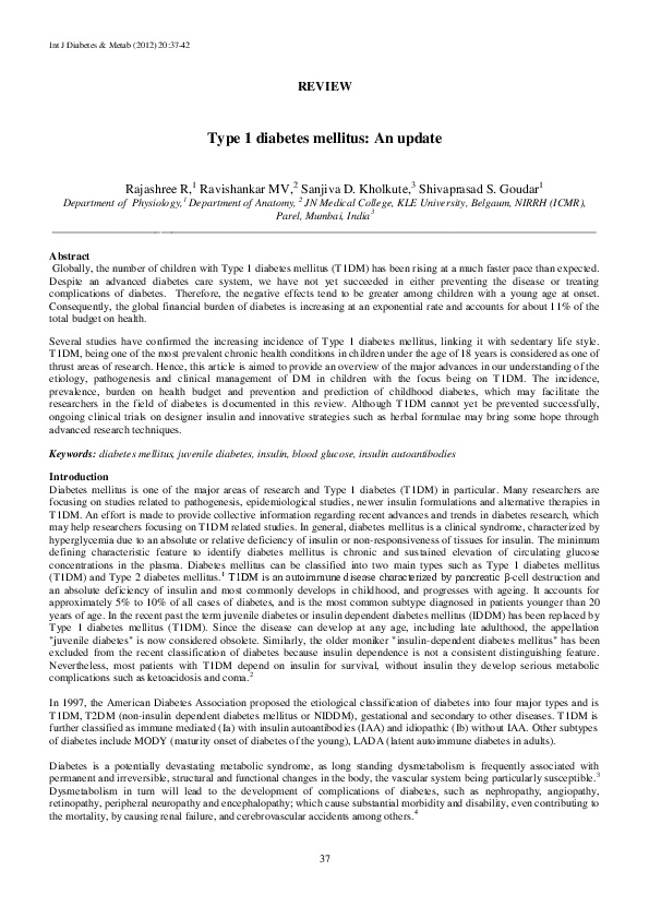 (PDF) Type 1 diabetes mellitus: An update