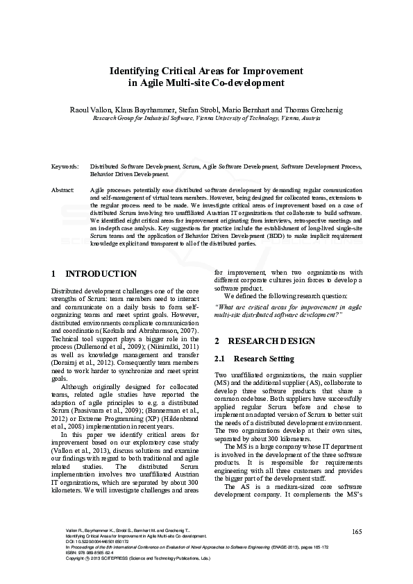 (PDF) Identifying Critical Areas for Improvement in Agile Multi-site Co-development | Stefan ...