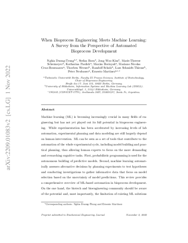 (PDF) When Bioprocess Engineering Meets Machine Learning: A Survey from the Perspective of ...