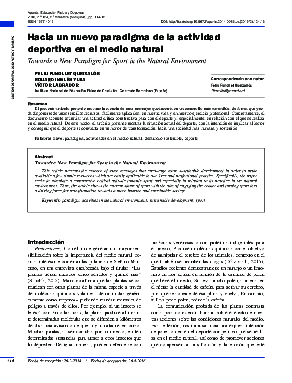(PDF) Hacia un nuevo paradigma de la actividad deportiva en el medio natural