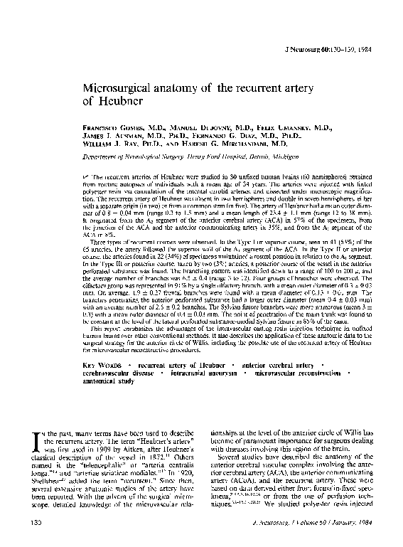 (PDF) Microsurgical anatomy of the recurrent artery of Heubner