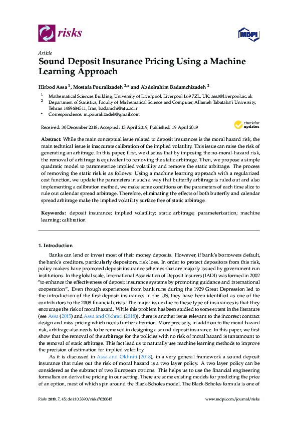 (PDF) Sound Deposit Insurance Pricing Using a Machine Learning Approach