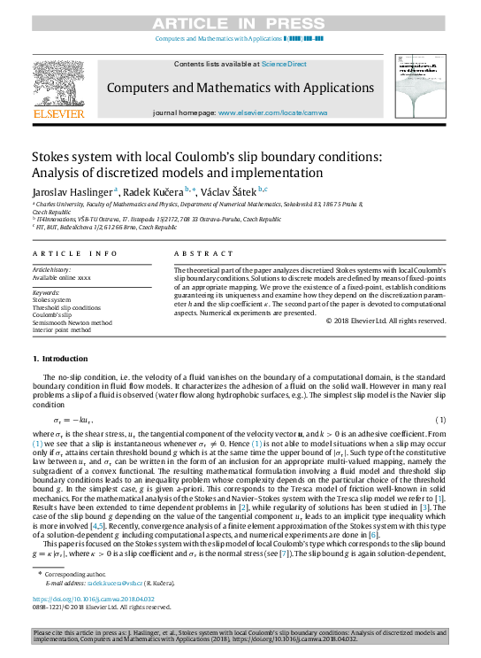 (PDF) Stokes system with local Coulomb’s slip boundary conditions ...