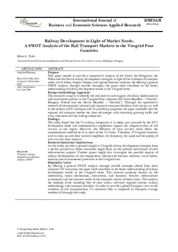 (PDF) Railway Development in Light of Market Needs: A SWOT Analysis of ...