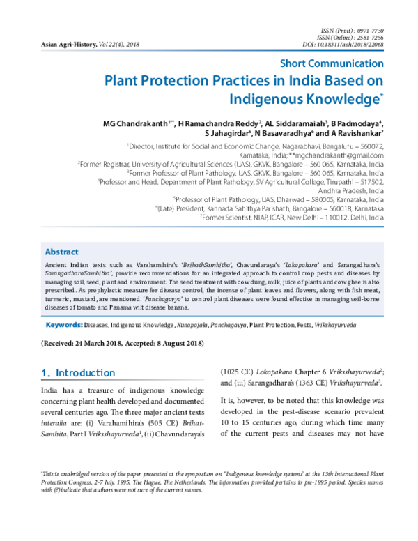 (PDF) Plant Protection Practices in India Based on Indigenous Knowledge