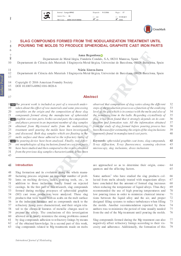 Pdf Slag Compounds Formed From The Nodularization Treatment Until Pouring The Molds To Produce