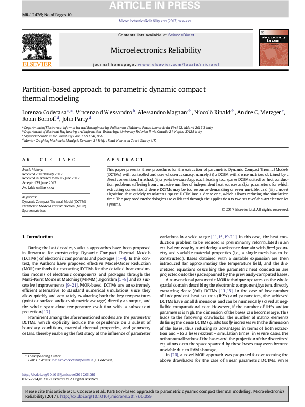 Pdf Partition Based Approach To Parametric Dynamic Compact Thermal Modeling