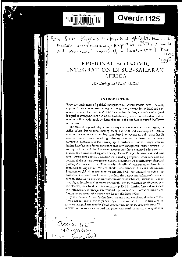(PDF) Regional Economic Integration in Sub-Saharan Africa