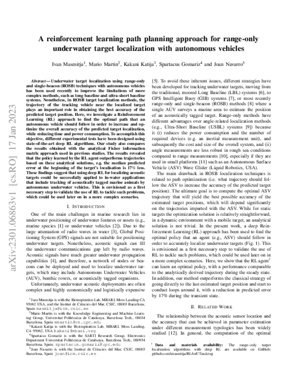 (PDF) A reinforcement learning path planning approach for range-only underwater target ...
