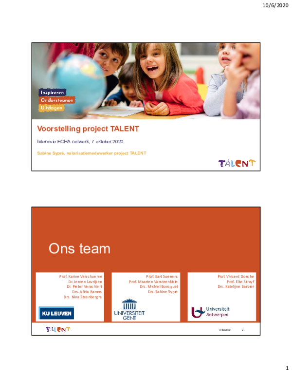 (PDF) Voorstelling project TALENT
