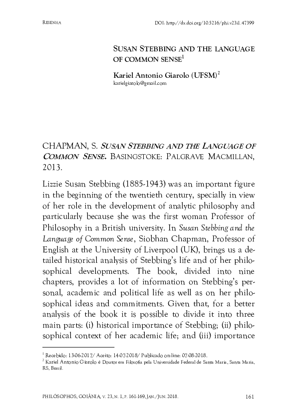 (PDF) Susan Stebbing and the language of common sense