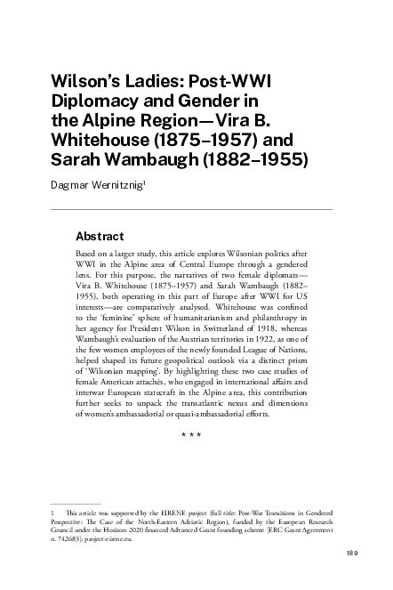 (PDF) Wilson's Ladies: Post-WWI Diplomacy and Gender in the Alpine ...