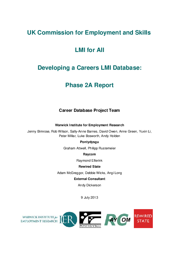 (PDF) LMI for all developing a careers LMI database : phase 2A report