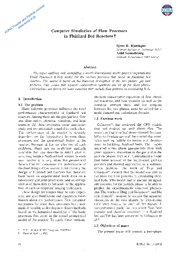 (PDF) Computer Simulation of Flow Processes in Fluidized Bed Reactors