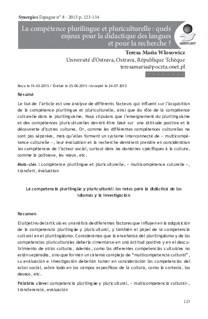 (PDF) La compétence plurilingue et pluriculturelle : quels enjeux pour ...