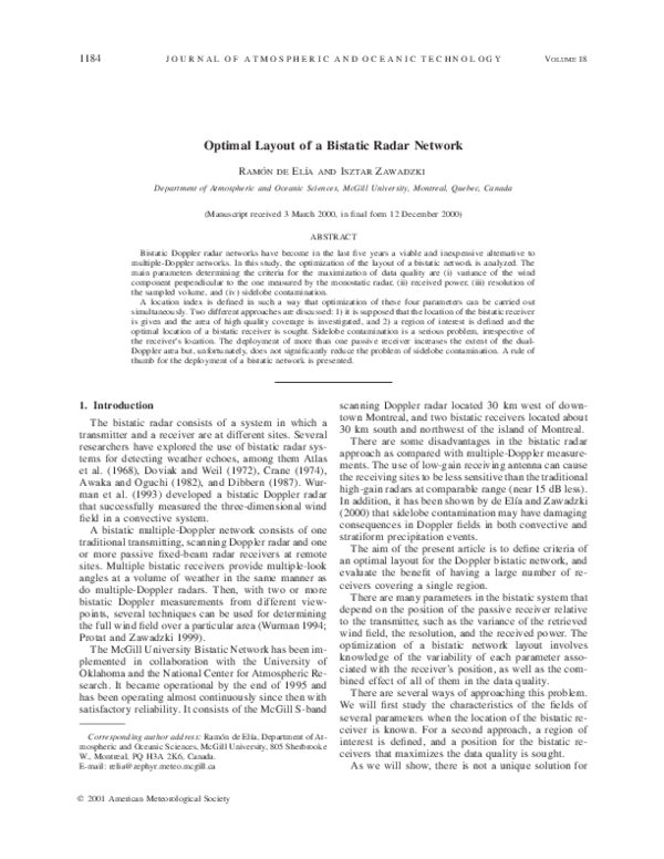 (PDF) Optimal Layout of a Bistatic Radar Network