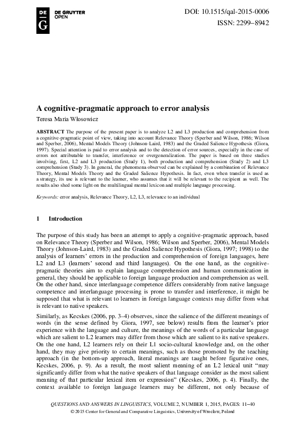 (PDF) A cognitive-pragmatic approach to error analysis