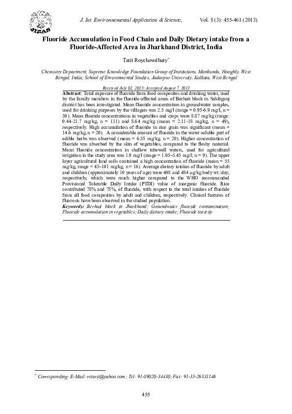 (PDF) Fluoride Accumulation in Food Chain and Daily Dietary intake from ...