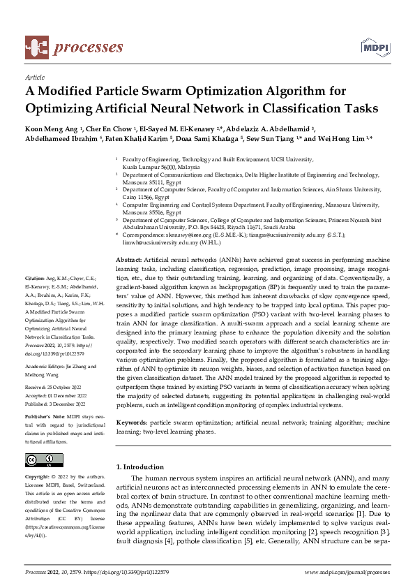 (PDF) A Modified Particle Swarm Optimization Algorithm for Optimizing Artificial Neural Network ...