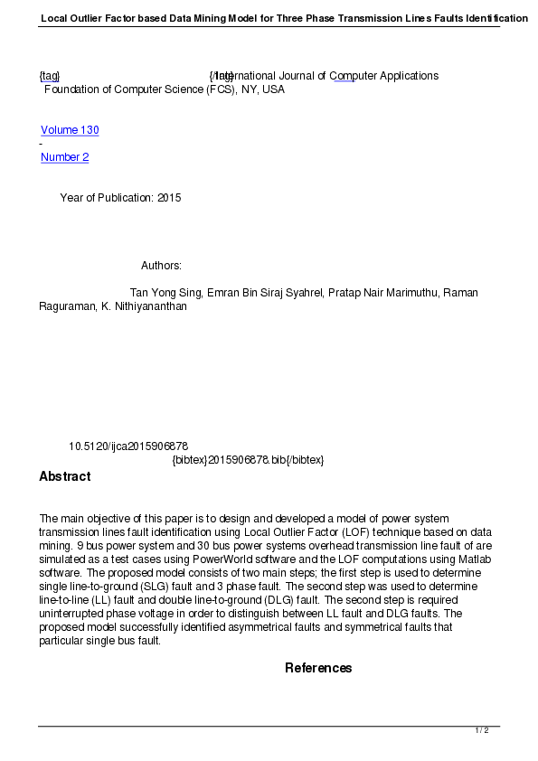 Pdf Local Outlier Factor Based Data Mining Model For Three Phase
