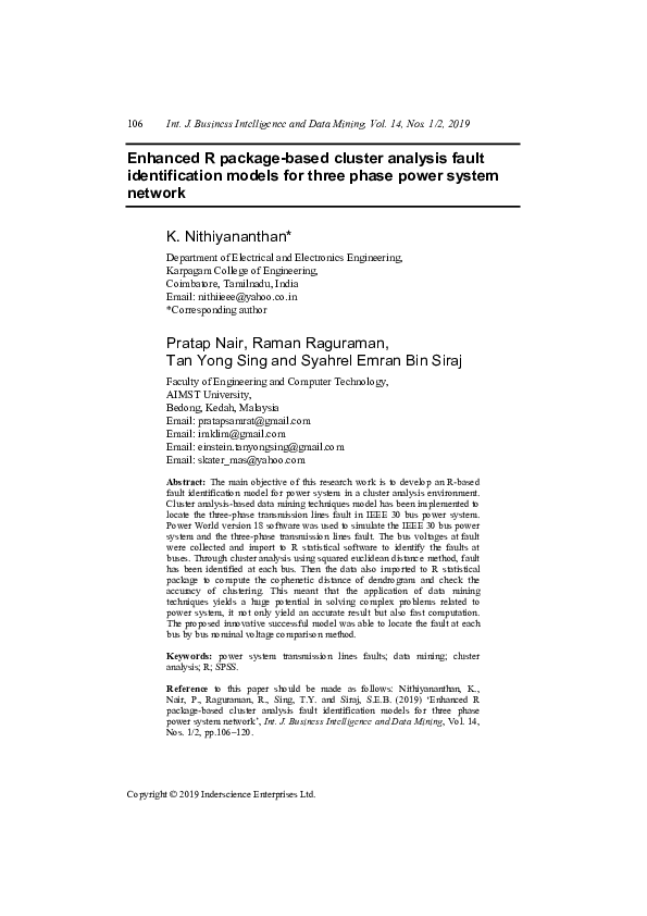 (PDF) Enhanced R package based Cluster Analysis Fault Identification Models for 3 Phase Power ...