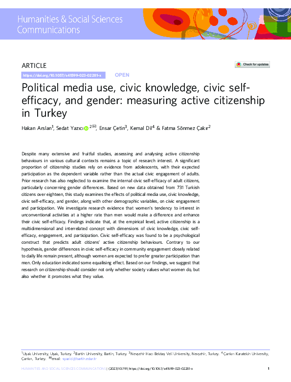 (PDF) Political media use, civic knowledge, civic selfefficacy, and gender: measuring active ...
